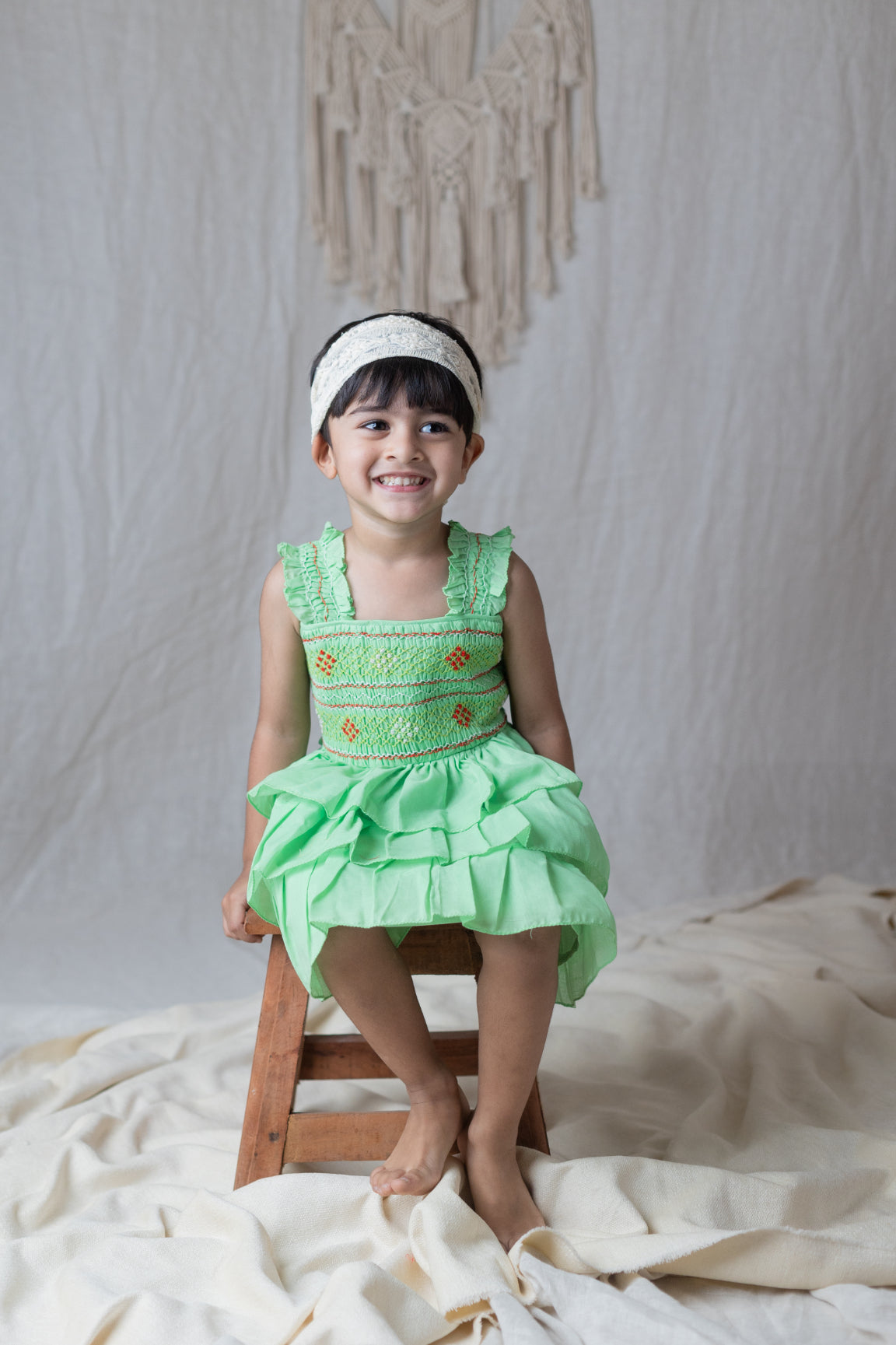 Klingaru Smocking Frock - Pastel Green