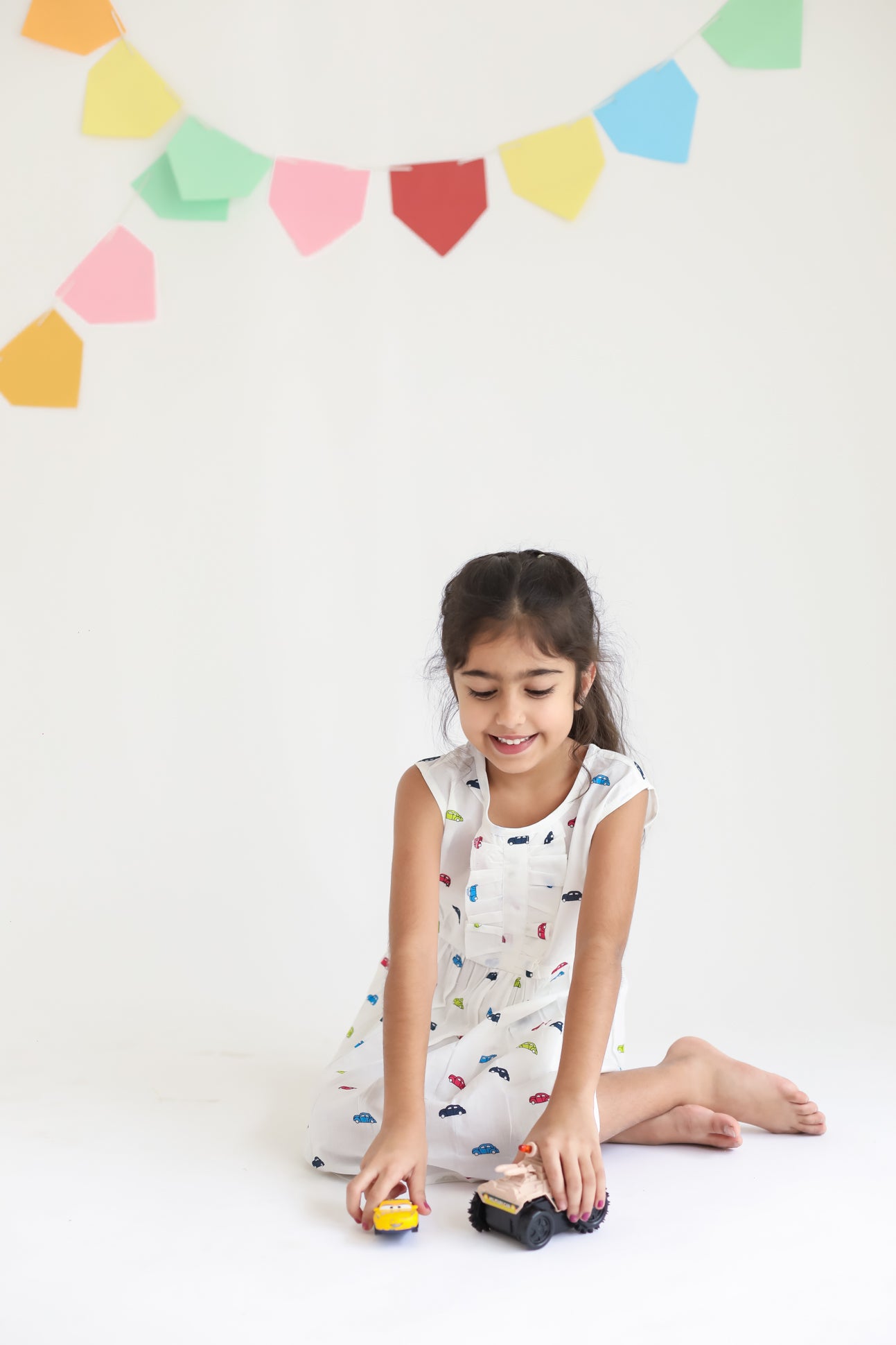 Klingaru Frock - Multi Colour Cars on White