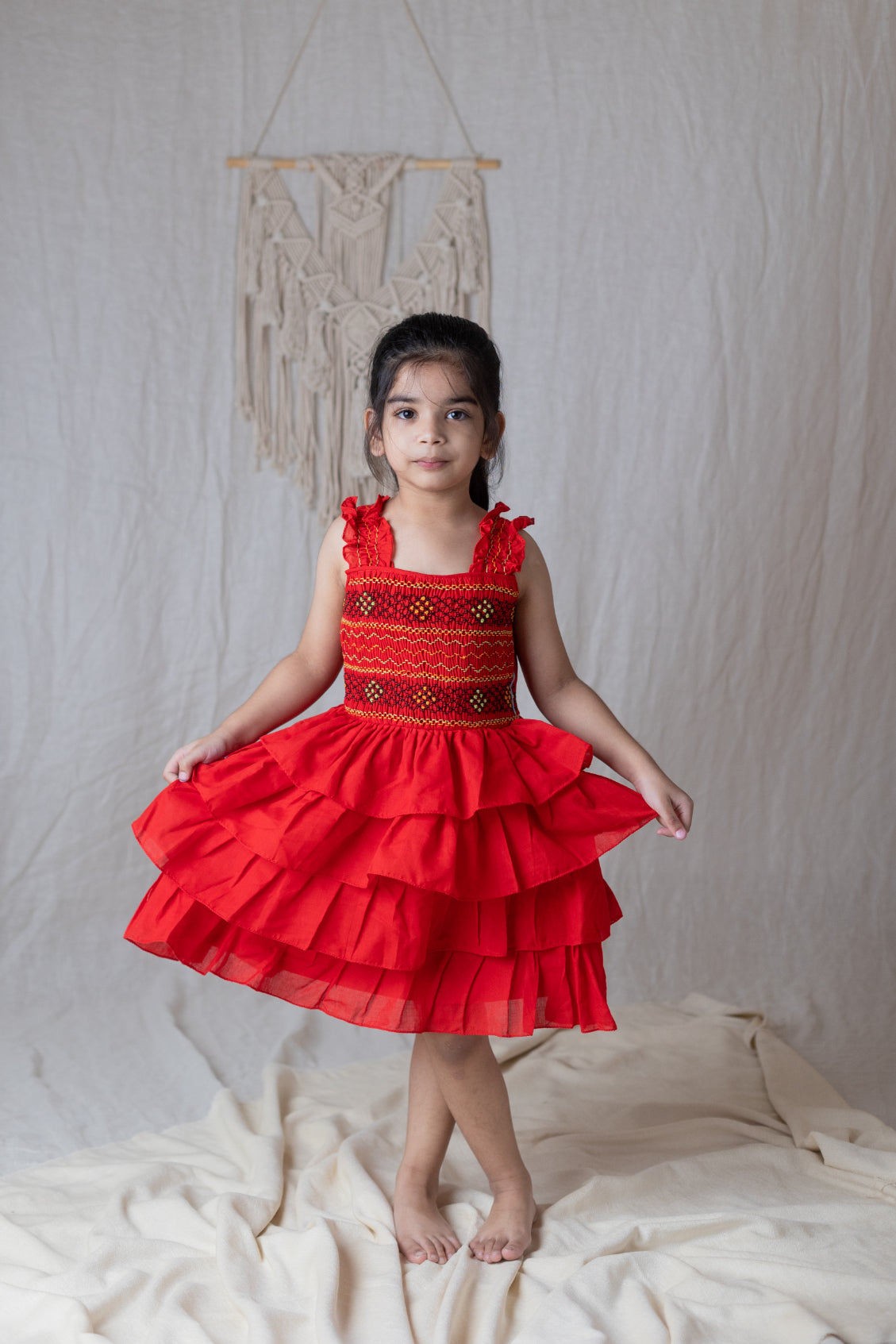 Klingaru Smocking Frock - Bright Red